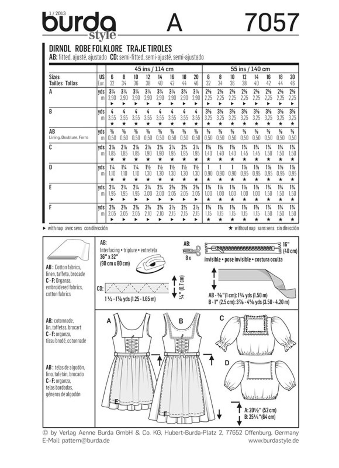 Burda 6268 Sewing Pattern Misses' German Fest Folklore Bavarian Costume ...