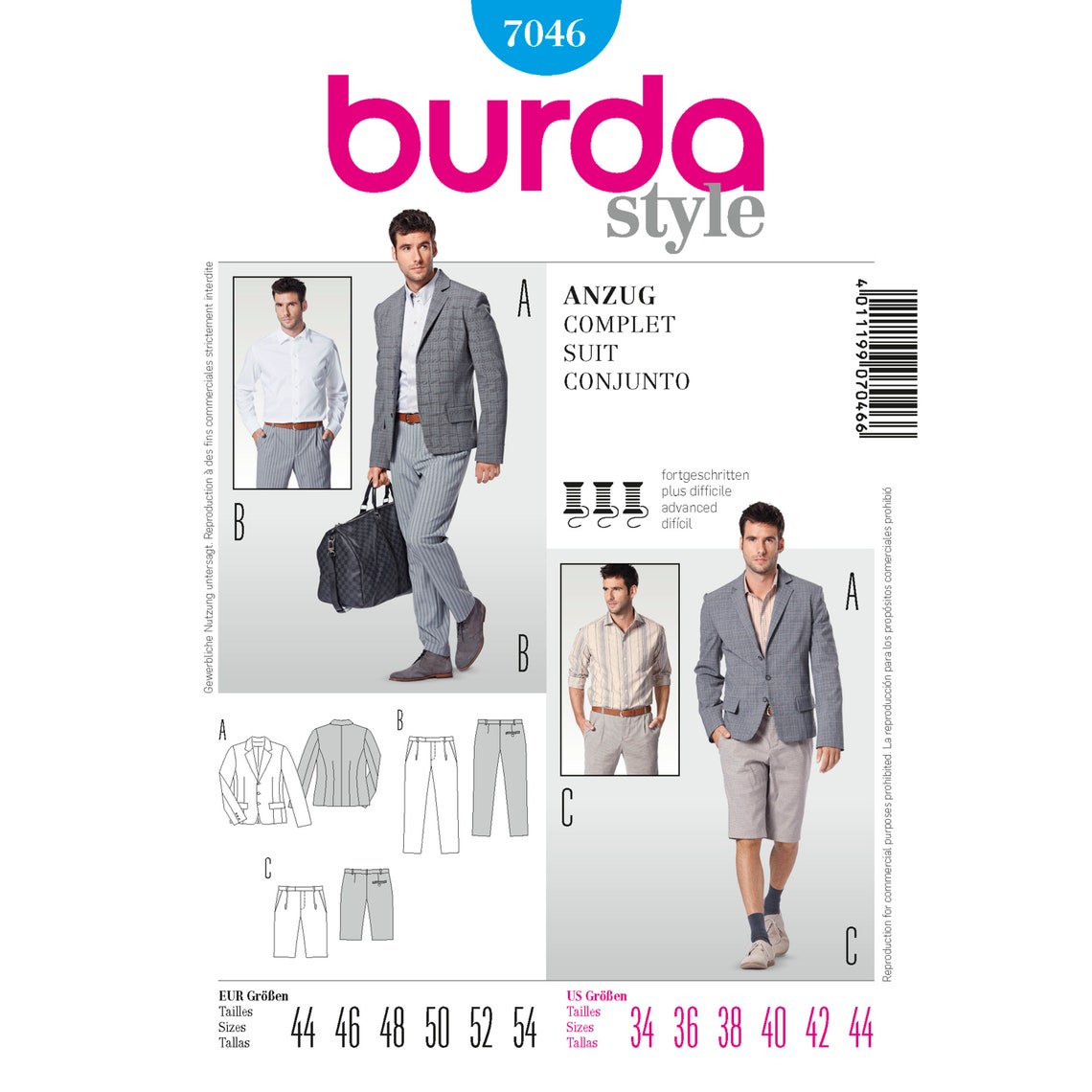 Burda 7046 Sewing Pattern Men's Slacks Shorts Dress Pants - Etsy