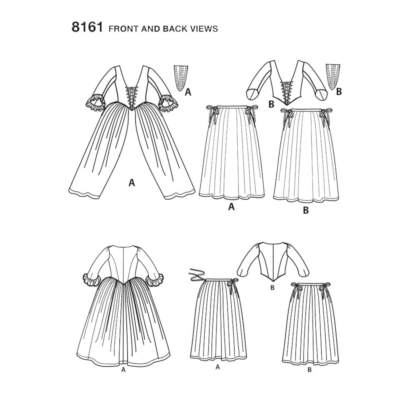 S8161 Sewing Pattern Georgian Misses' Costume Jacket Chemise Claire ...
