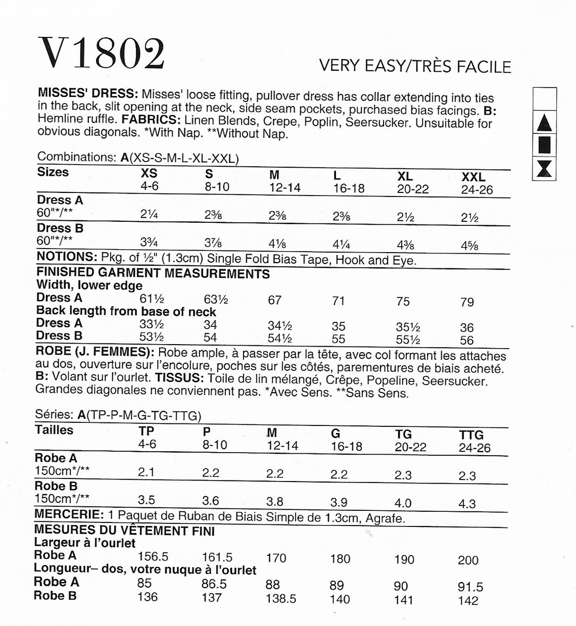 V1802 Vogue 1802 Sewing Pattern Very EASY Misses' Pullover Dress Side ...