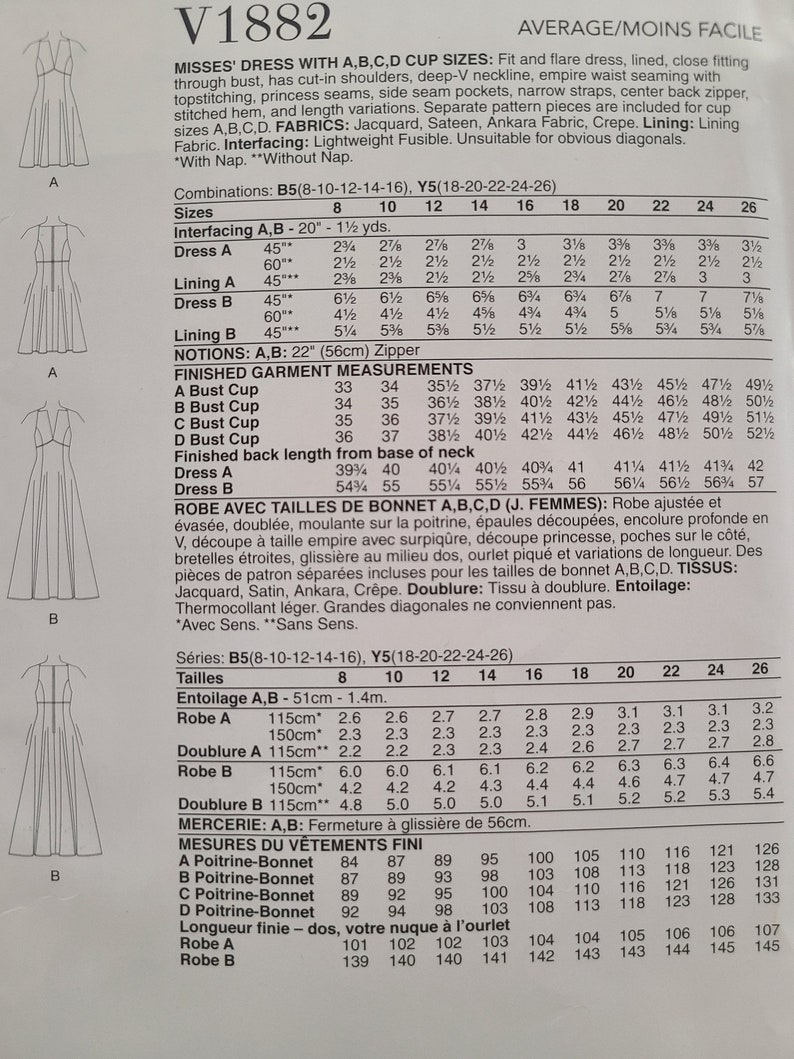 V1882 Vogue 1882 Sewing Pattern Fit Flared Dress Custom Fit for A-B-C-D ...