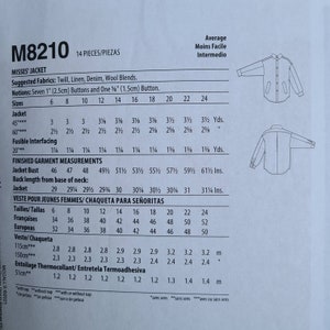 M8210 Sewing Pattern Melissa Watson for Palmer Misses' Jacket Sizes 6 ...