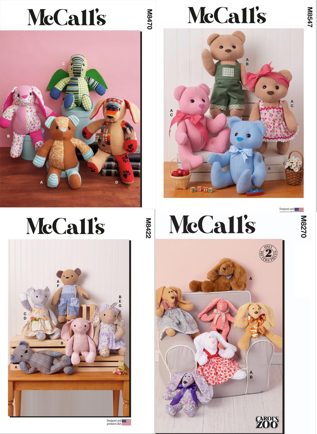 SEWING PATTERN Mccall's Plush Stuffed Animal Dog Kitten Teddy Bear ...