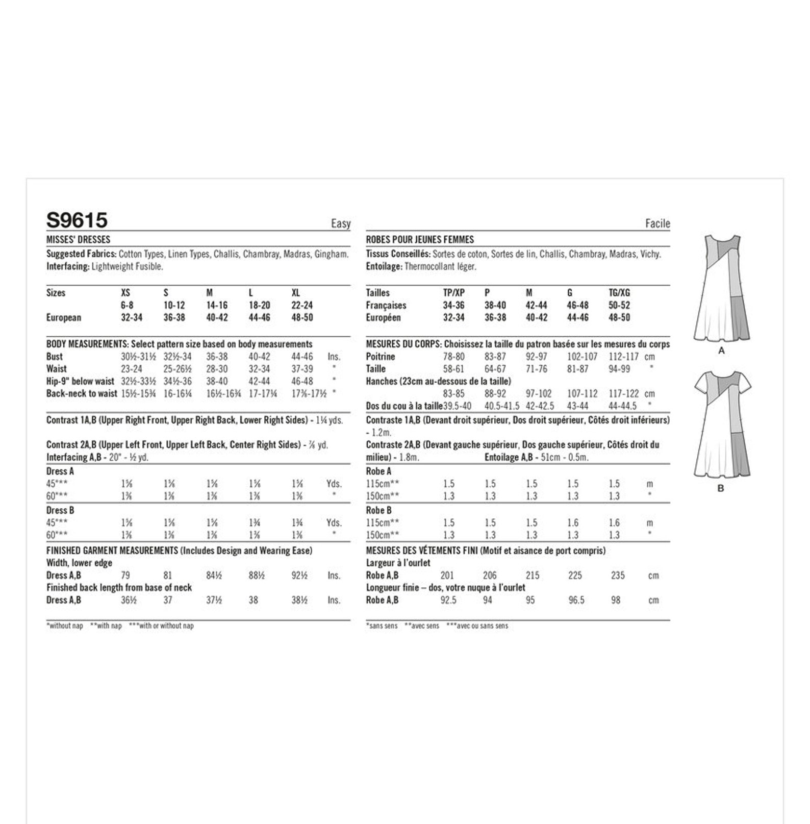 S9615 Sewing Pattern Pullover Patchwork Swing Dresses - Etsy