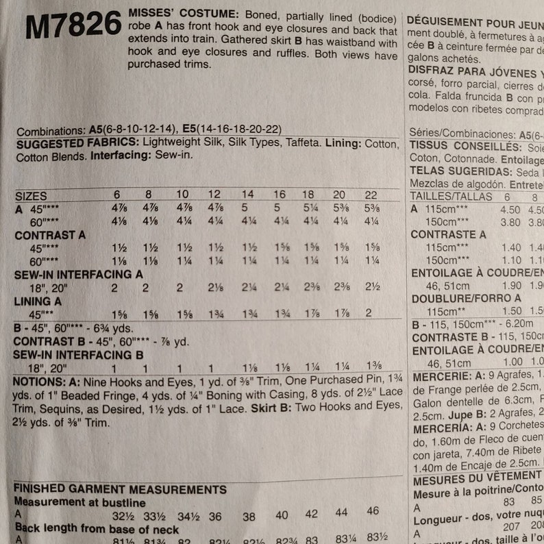 M7826 Sewing Pattern Misses' Costume Rococo Dress - Etsy