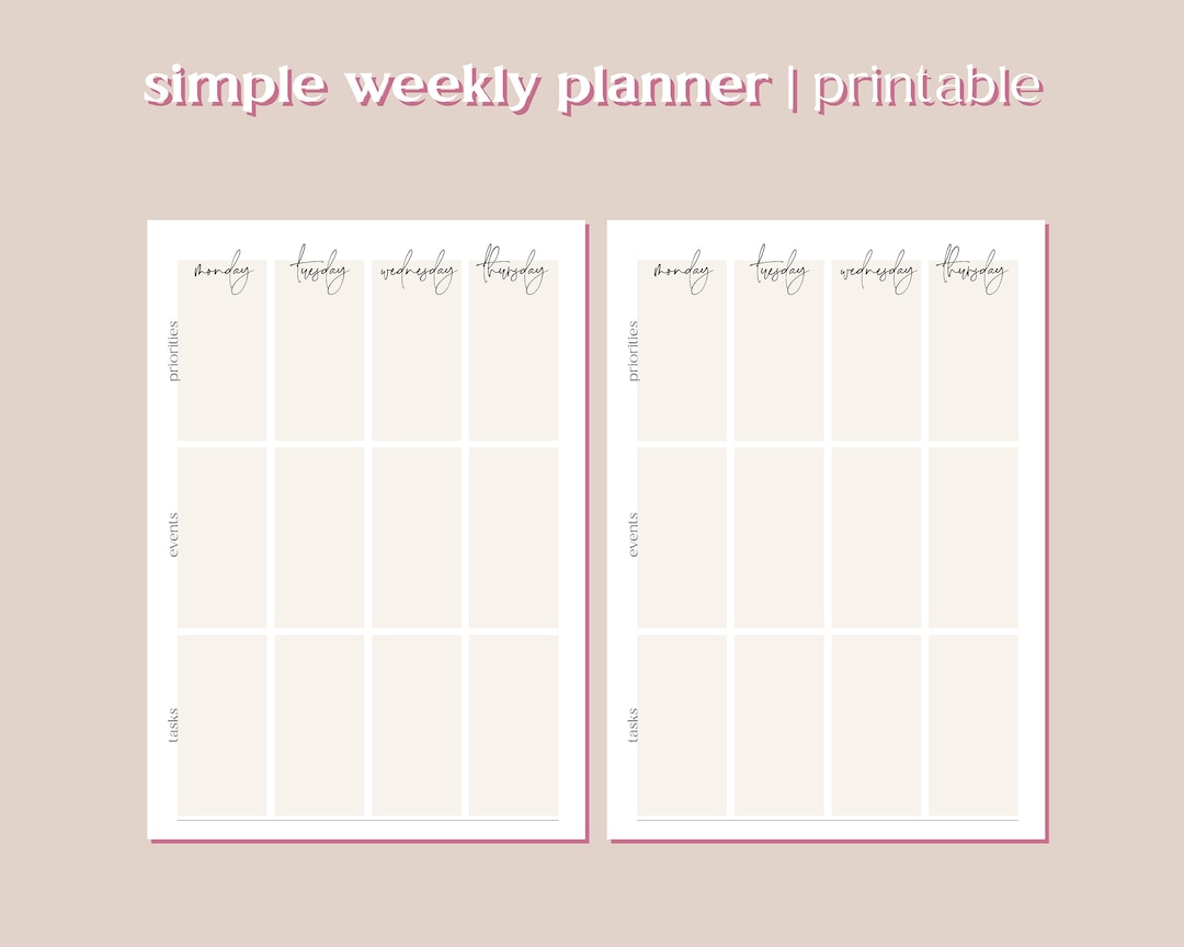 Simple Weekly Planner | Single Page Download | PDF - Etsy