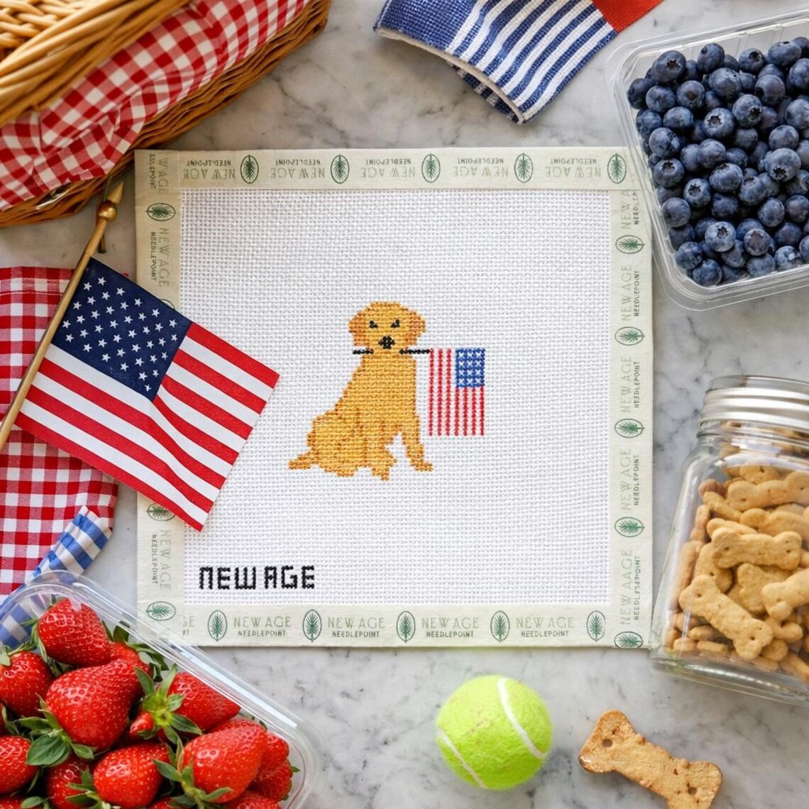 Patriotic Golden Retriever Needlepoint Canvas – 18 Mesh Hand-painted ...