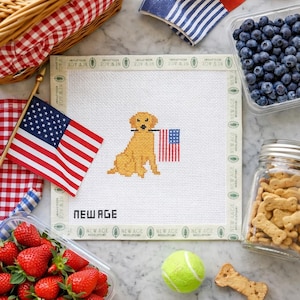 Patriotic Golden Retriever Needlepoint Canvas – 18 Mesh Hand-painted ...