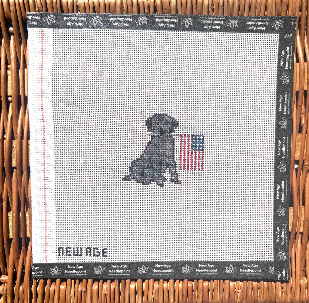 Patriotic Black Lab Needlepoint Canvas: Hand-painted American Flag Dog ...