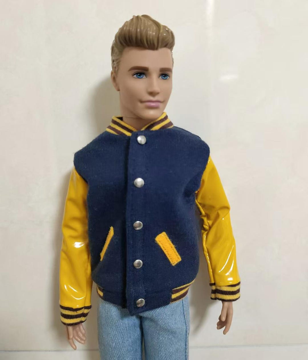 Handmade Doll Dark Blue & Yellow Baseball Jacket Imitation Leather ...