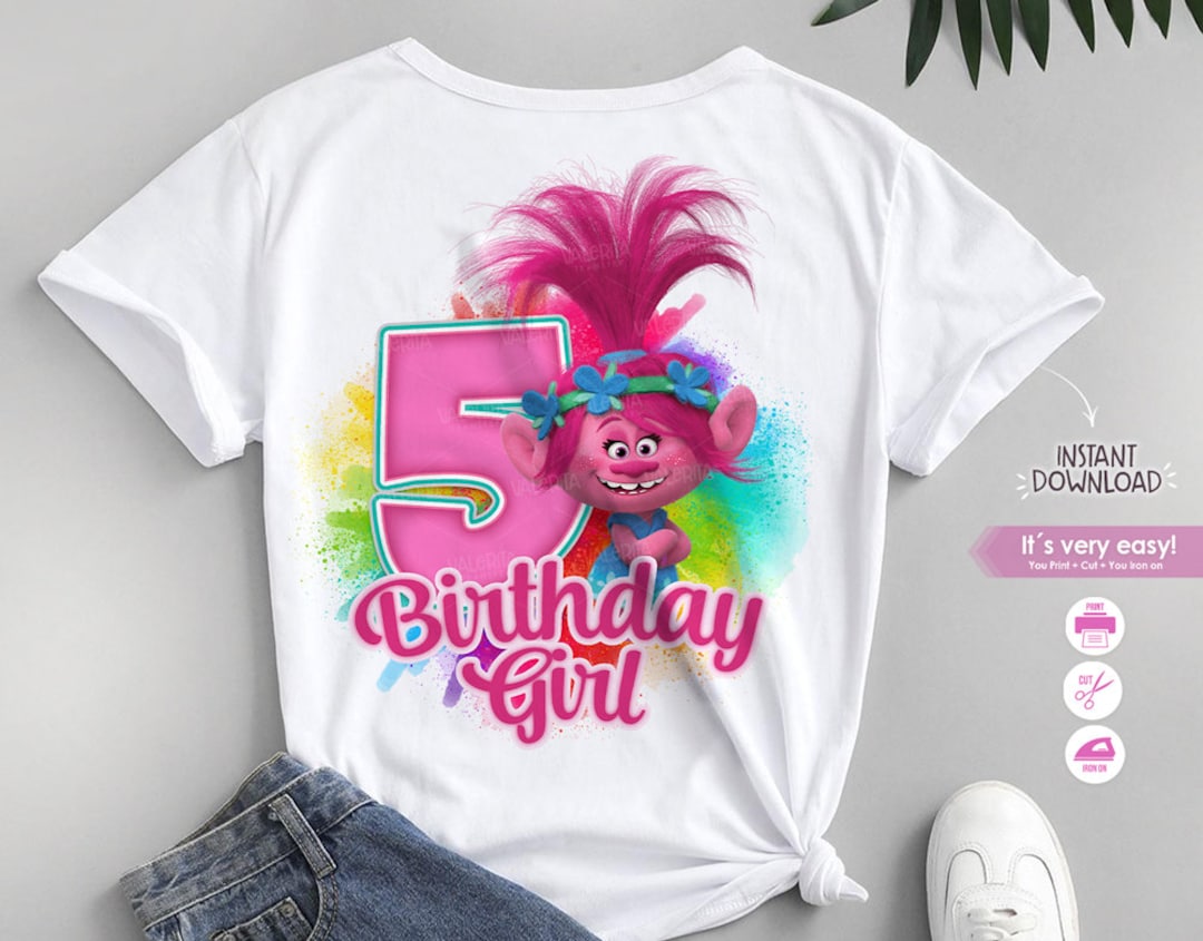 Poppy Troll Birthday Girl Png 5th Birthday Girl Iron on Transfer ...