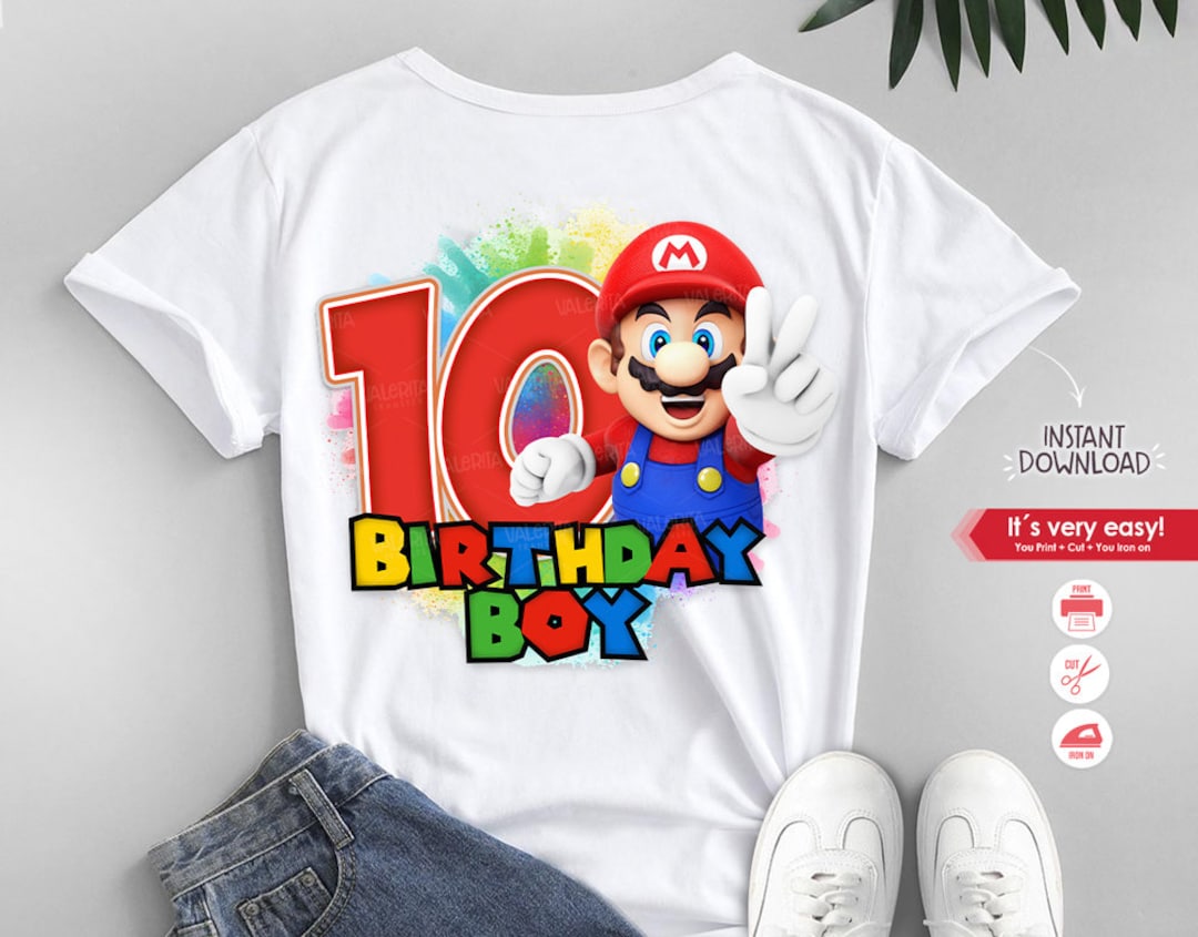 Super Mario 10th Birthday Shirt, Super Mario Png, Super Mario Birthday ...