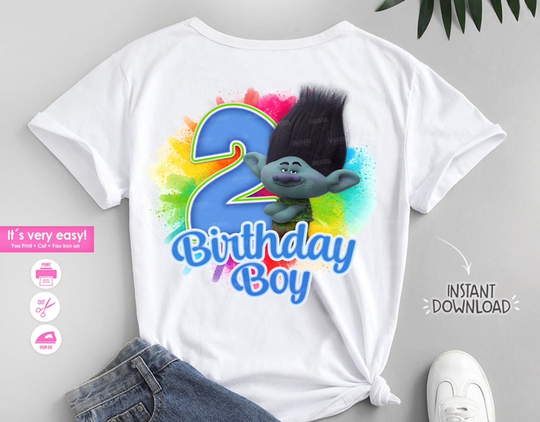 Branch Trolls Birthday Boy Design With Number 2, Trolls Shirt Design ...