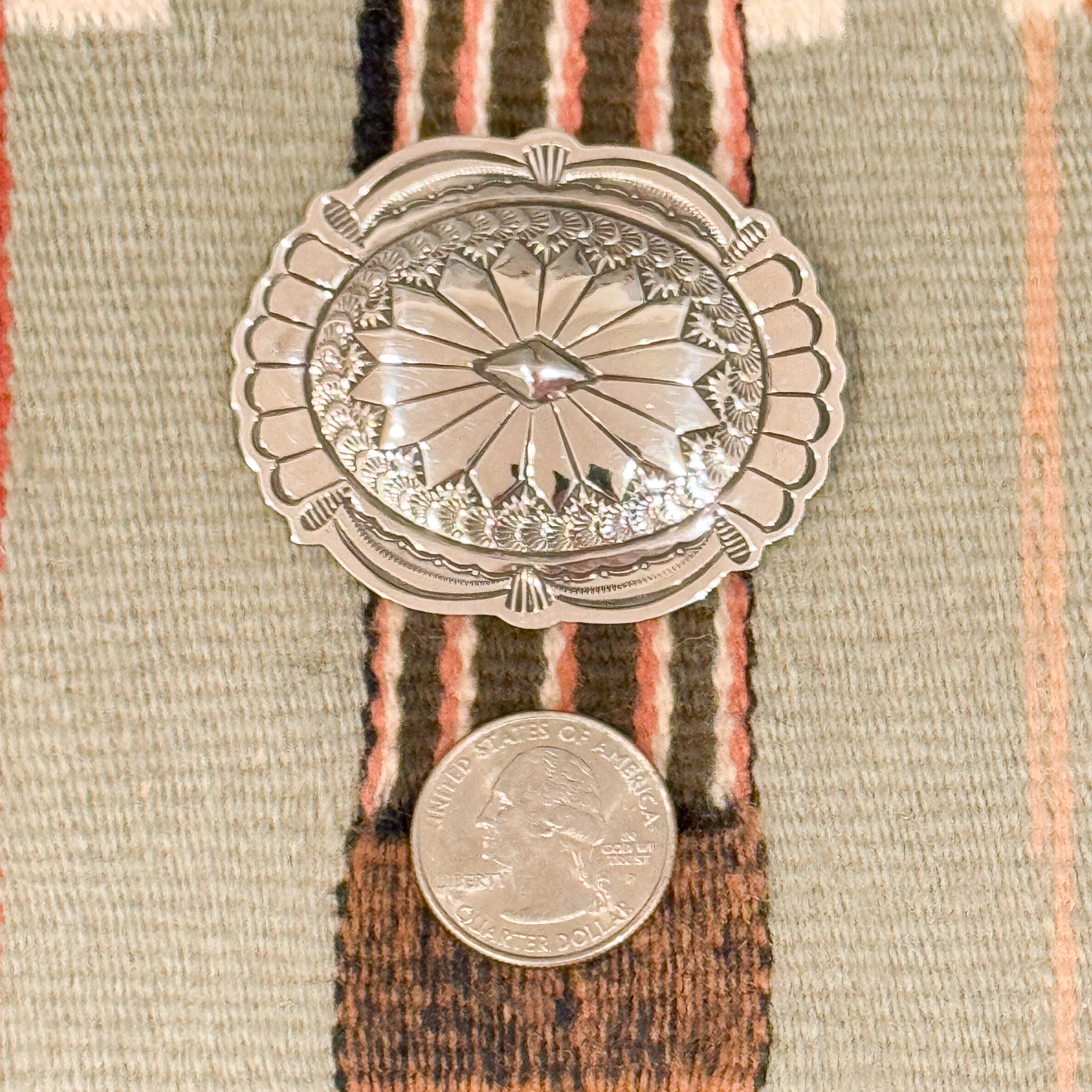 Classic Vintage Navajo dińestamped and Chased Sterling Silver Concho ...