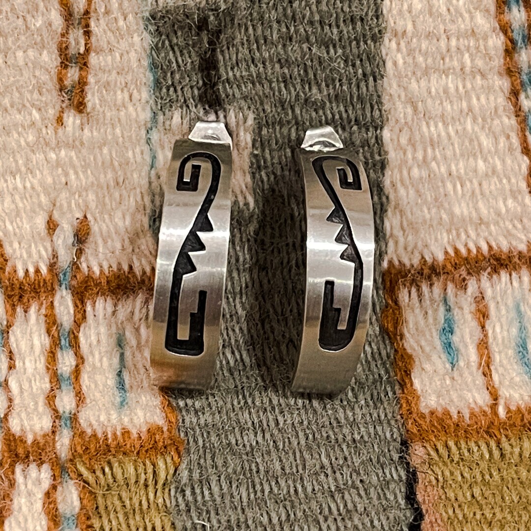 Very Good Vintage Hopi Sterling Silver Overlay Pair of Half Loop ...