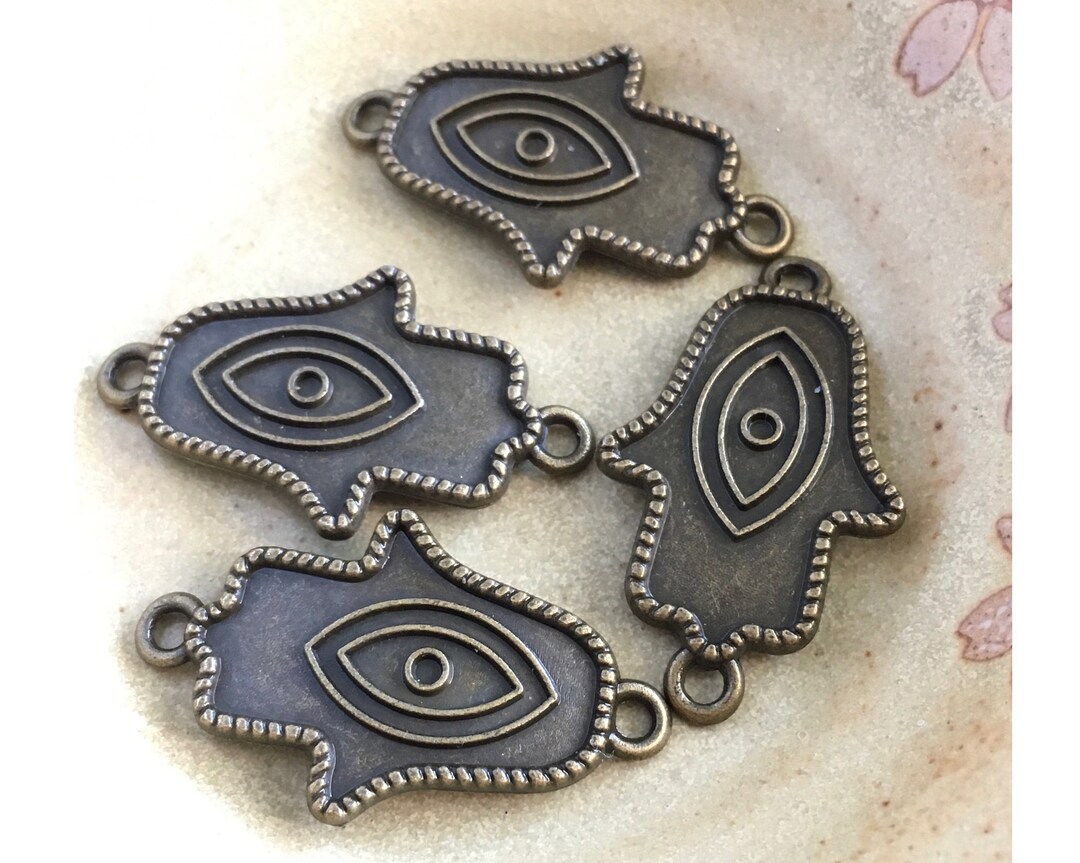7pc Antique Bronze Hamsa Hand Connectors, Single-sided 2-hole Large ...