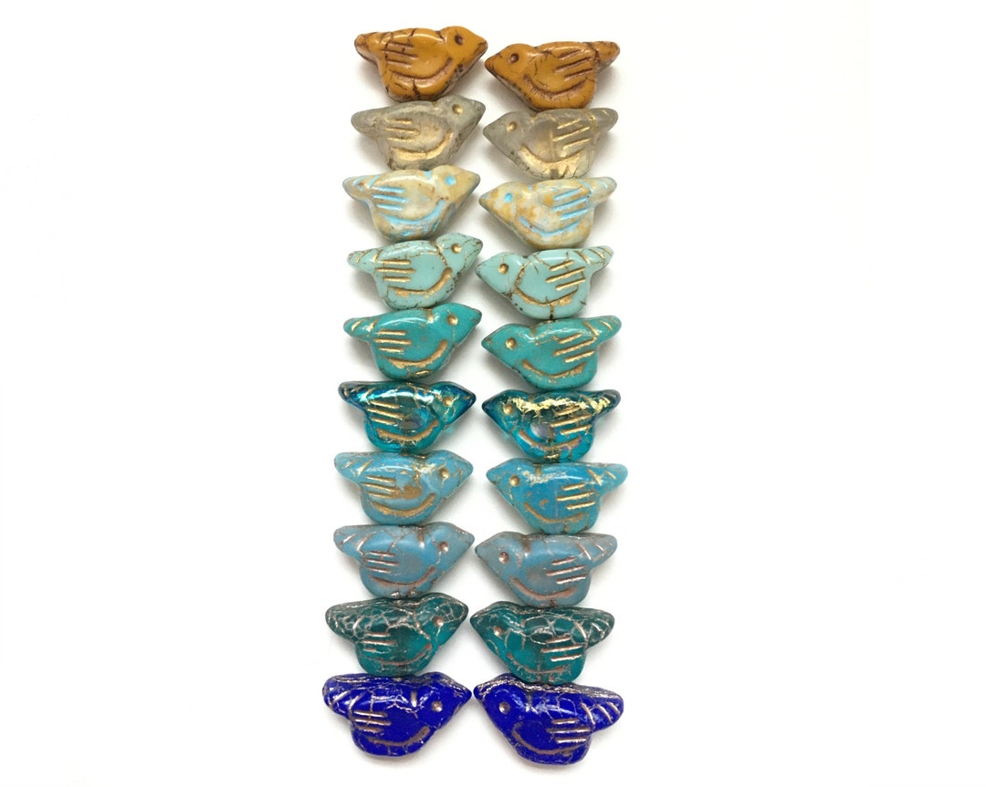 20pc Custom Czech Glass Bead Mix/strand, Bird Beads 11x22mm, Colorful ...