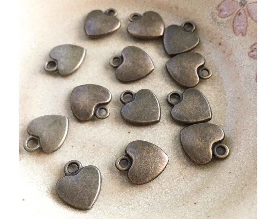 12pc Antique Bronze Smooth Heart Charms, Small Metal Heart Charms ...
