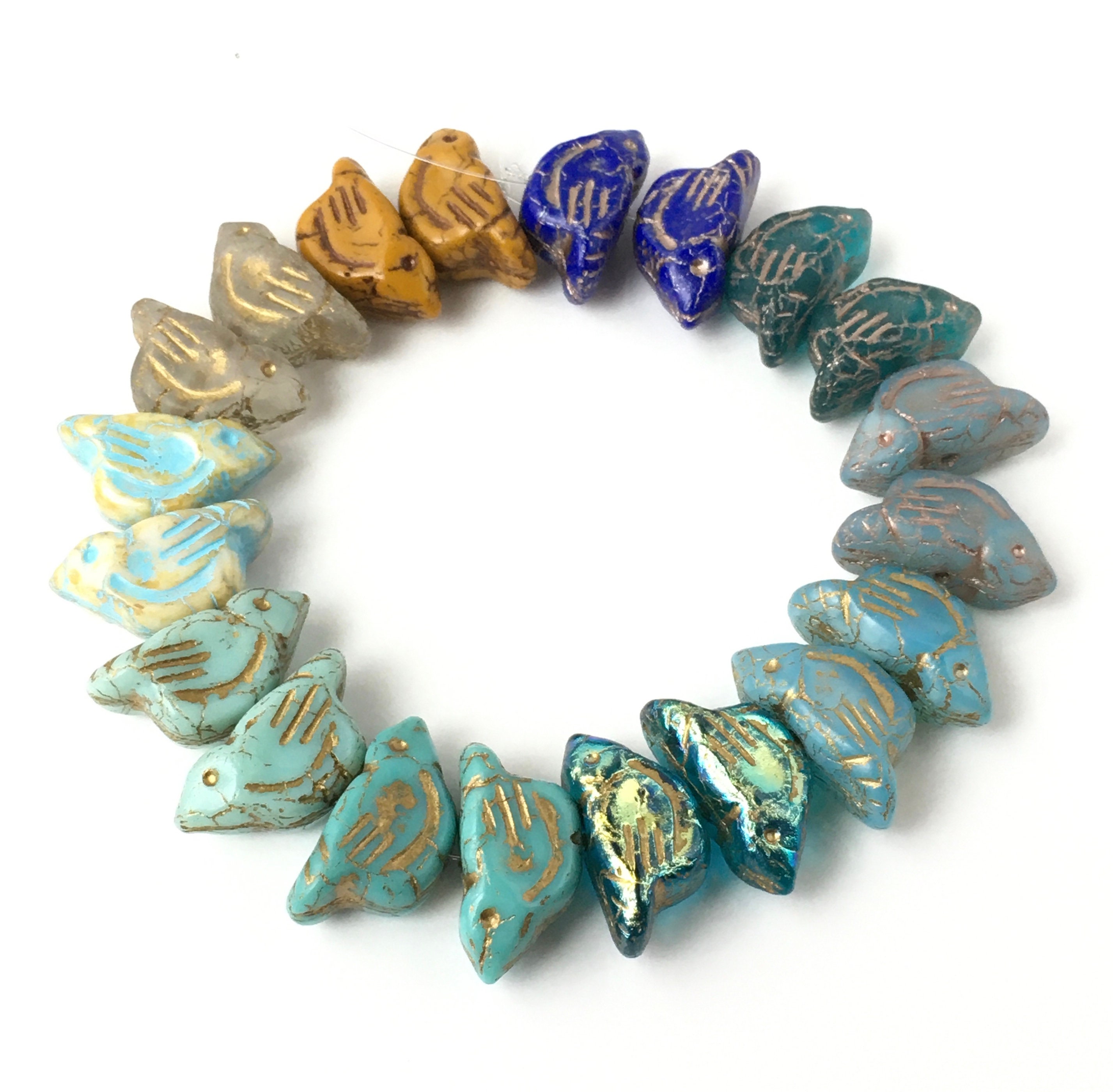 20pc Custom Czech Glass Bead Mix/strand, Bird Beads 11x22mm, Colorful ...