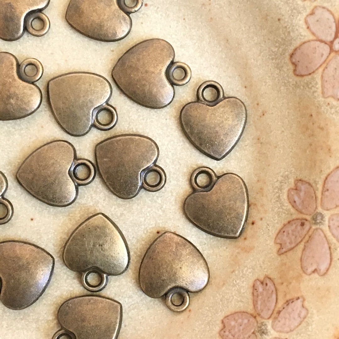 12pc Antique Bronze Smooth Heart Charms, Small Metal Heart Charms, Size ...