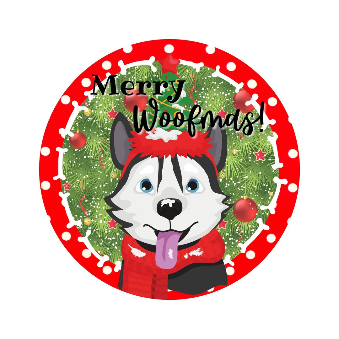 Merry Woofmas Husky Dog Polka Dots Christmas Wreath - Etsy