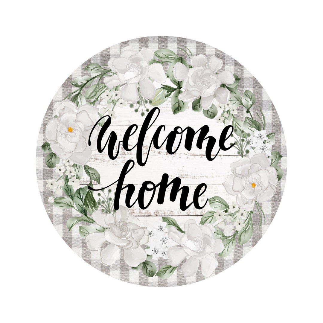 Welcome Home, Gray Plaid, Round, Magnolias, Everyday Wreath, Wreath ...