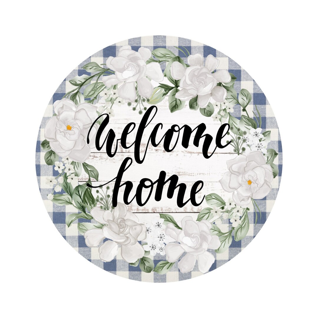 Welcome Home Blue Plaid Round Magnolias Everyday Wreath - Etsy