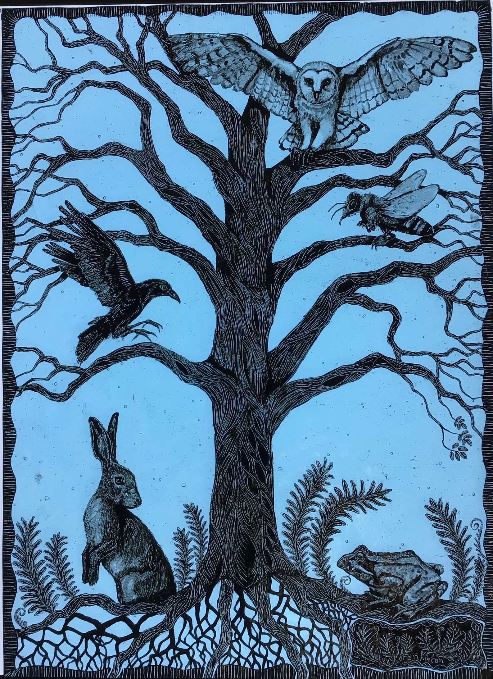 Family Tree, Hand Painted and Etched Custom Design Stained Glass Panel ...