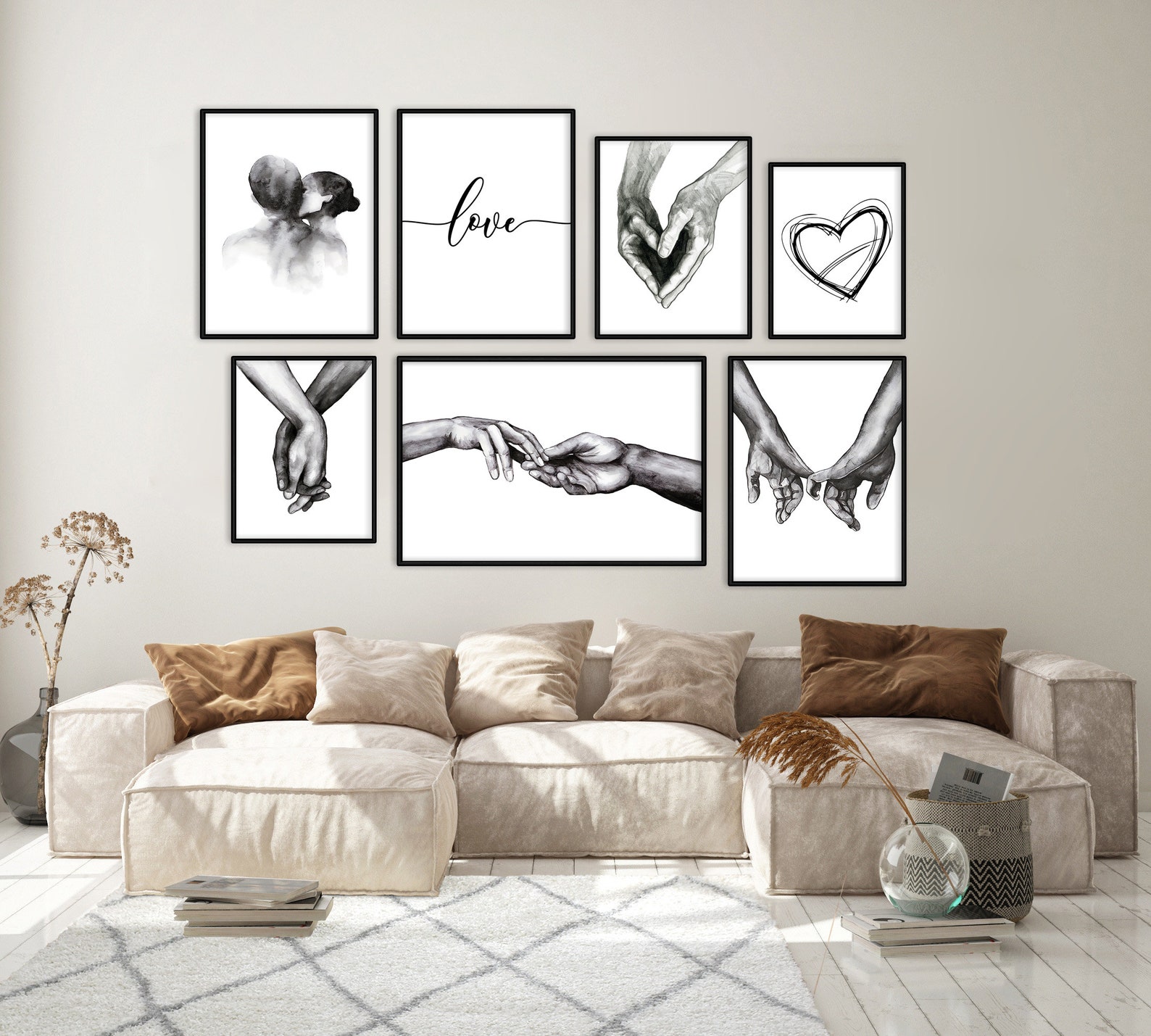 Holding Hands Wall Art Prints Couple Love Wall Art Set Black - Etsy