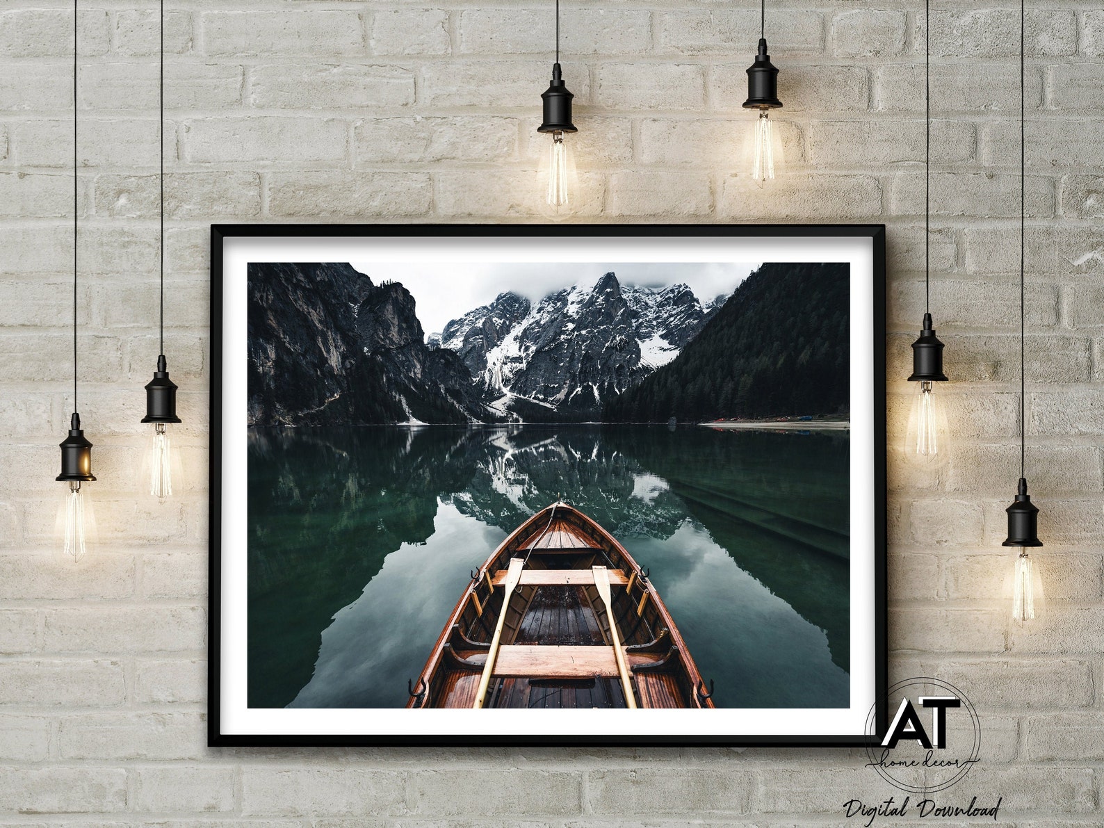 Lake Print, Boat on the Lake in Mountain Print, Nature Landscape ...