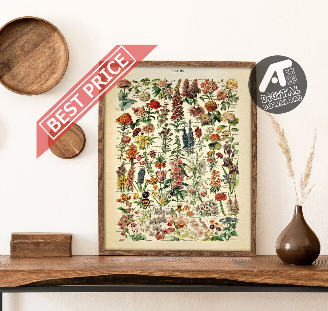 Vintage Flowers Poster, Floral Print, Antique Botanical Poster, Adolphe ...
