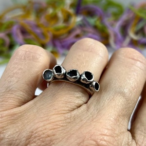 Organic Water Cast Silver Ring, Oxidised, Recycled Sterling Silver Ring, 3mm Wide Square Band ...