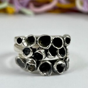 Organic Water Cast Silver Ring, Oxidised, Recycled Sterling Silver Ring, 3mm Wide Square Band ...