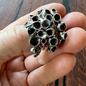 Organic Water Cast Silver Ring, Oxidised, Recycled Sterling Silver Ring, 3mm Wide Square Band ...