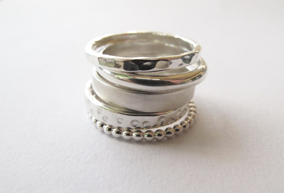 Sterling Silver Stacking Ring Set, Five Stacking Rings With Various ...