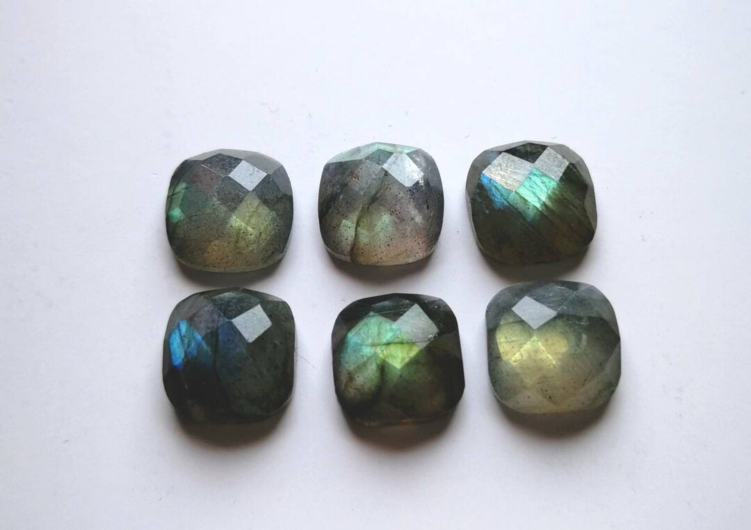 Labradorite Checker Cut 10x10mm Cushion Shape Gemstone. One Side ...