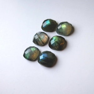 Labradorite Checker Cut 10x10mm Cushion Shape Gemstone. One Side ...