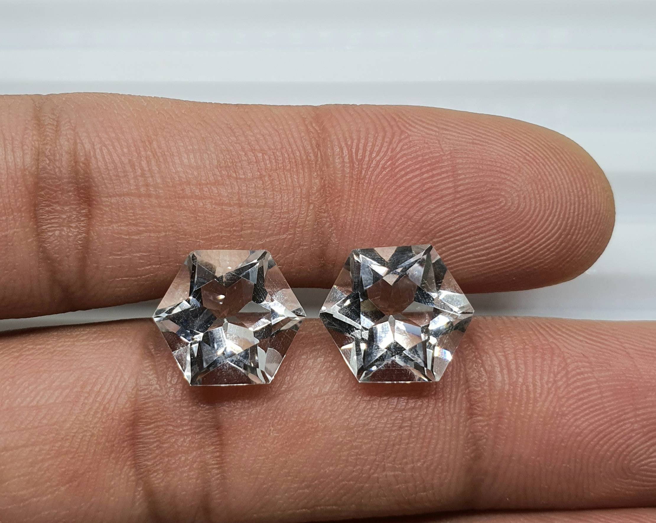 11MM Clear Quartz hexagon faceted gemstone pair. Crystal | Etsy