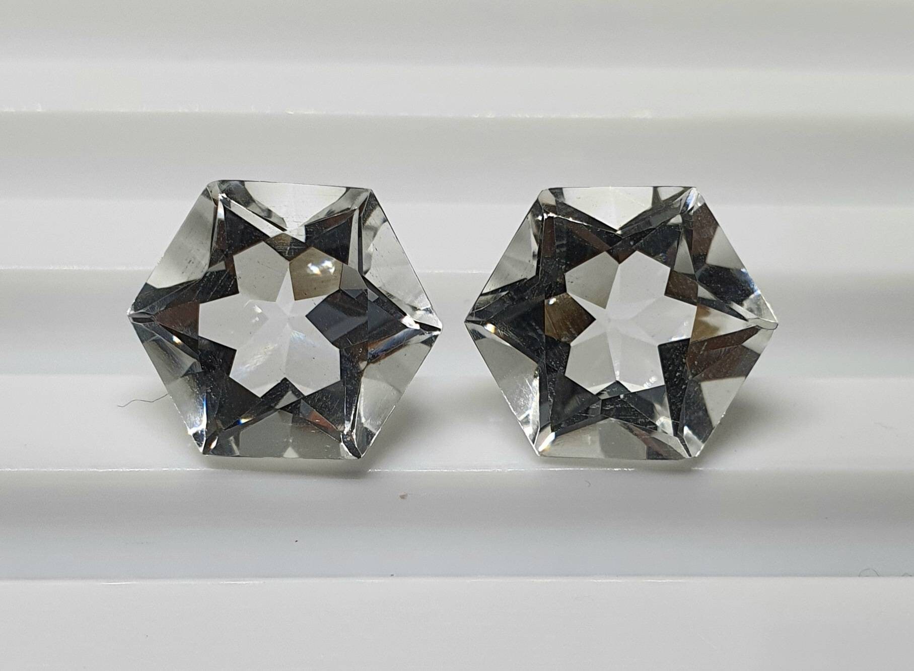 11MM Clear Quartz Hexagon Faceted Gemstone Pair. Crystal Quartz Fancy ...
