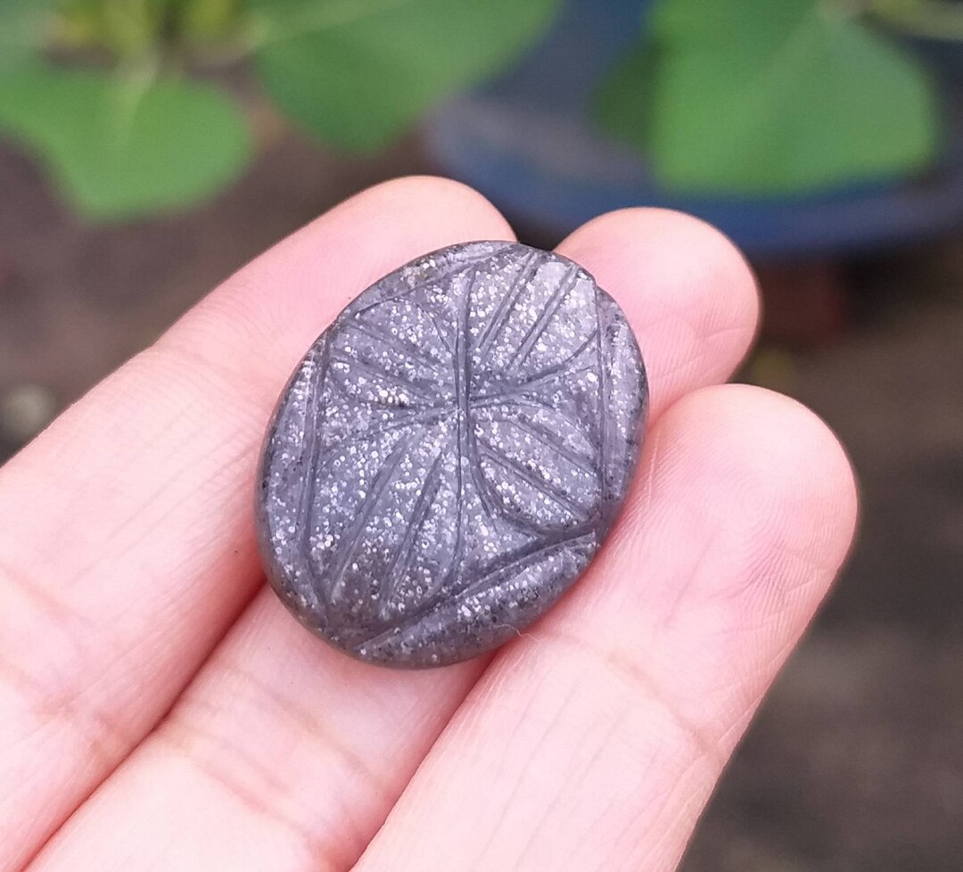 Natural Black Carved Sunstone 24×18mm Oval Shape Gemstone. Beautiful ...
