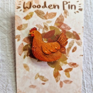Handmade Cute Chicken Wooden Pin choice of Colours Rustic Art or Farm ...