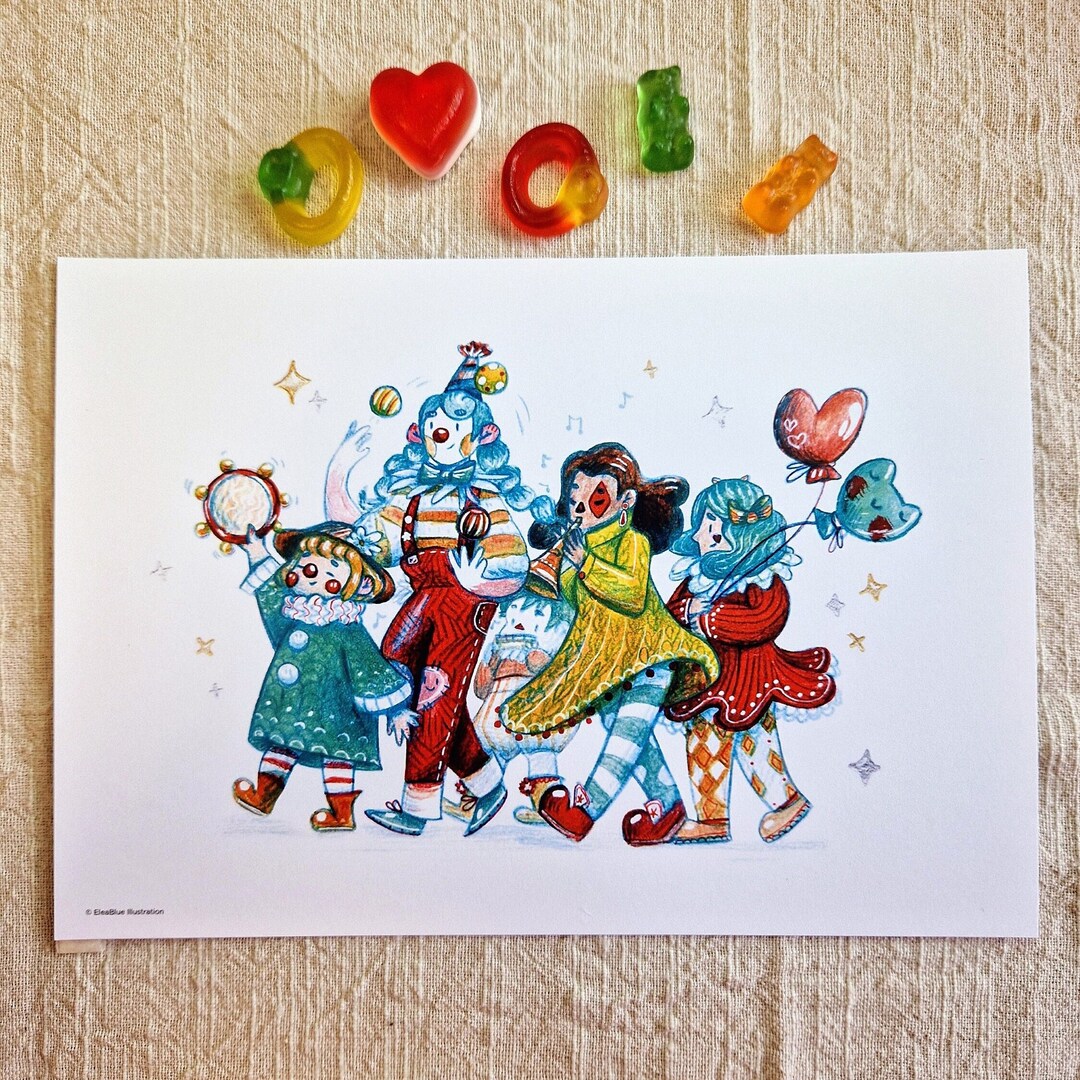 Musical Mischief, A4 & A5 Art Prints, Clowncore, Circus, Silly Gift ...