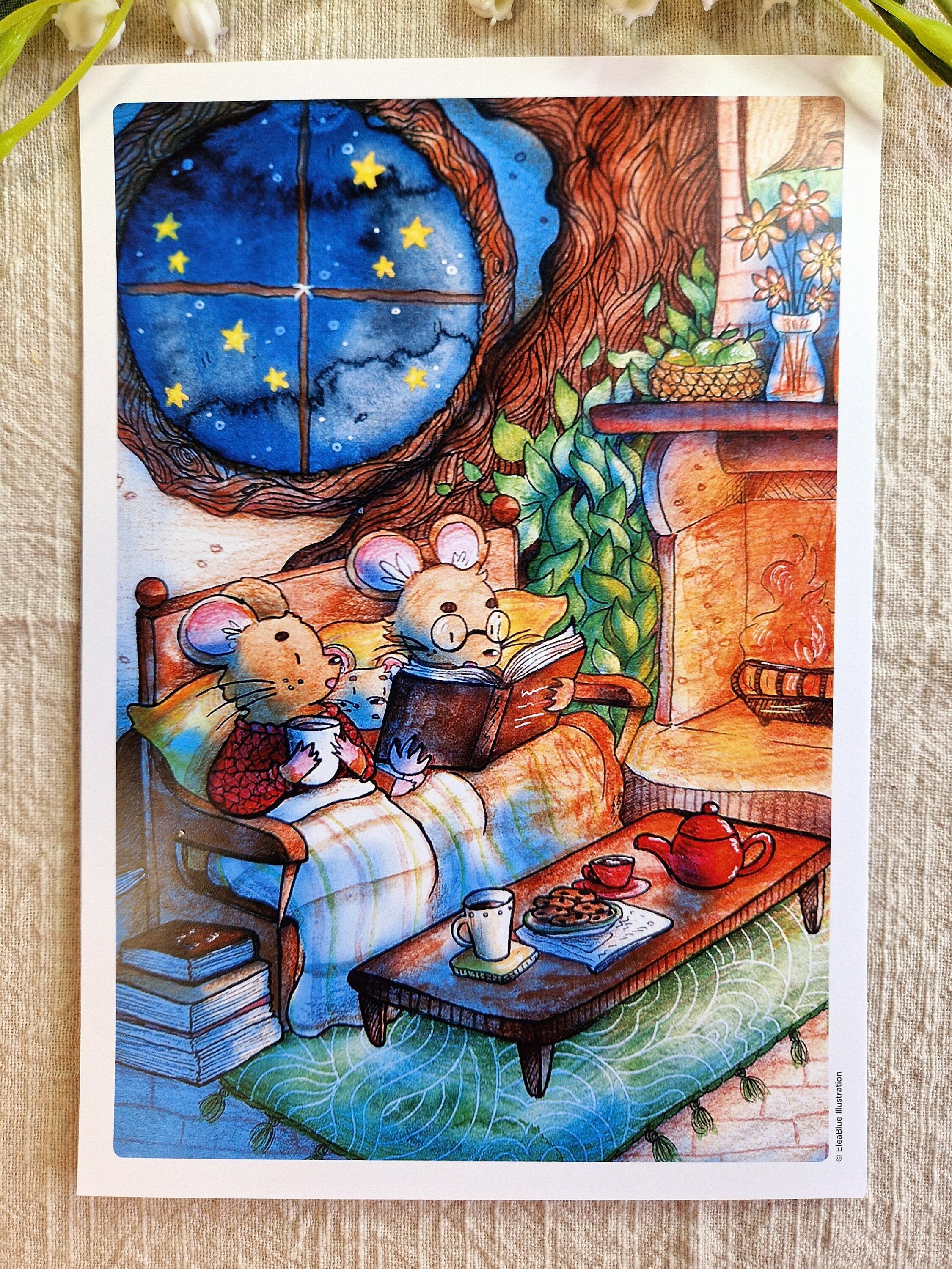 Cosy by the Fireside A4 & A5 Art Prints, Cottagecore Cozycore Nostalgia ...