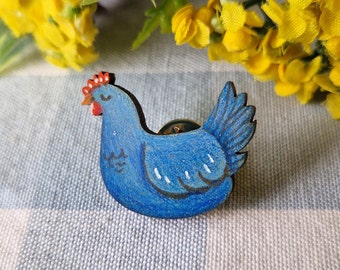 Handmade Cute Chicken Wooden Pin choice of Colours Rustic Art or Farm ...