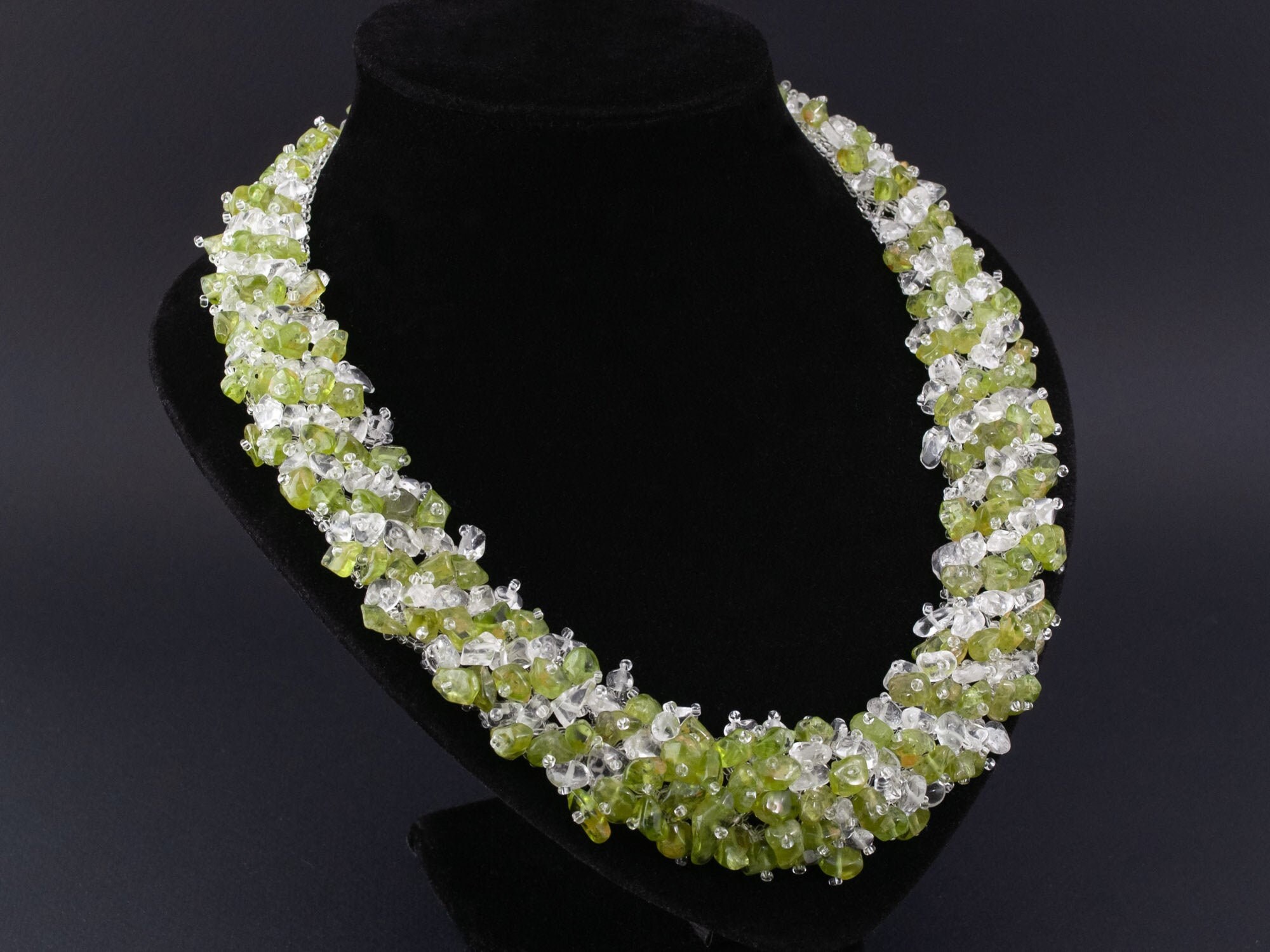 Chrysolite With Rhinestone Necklace Gemstone Necklace Chrysolite Beads ...
