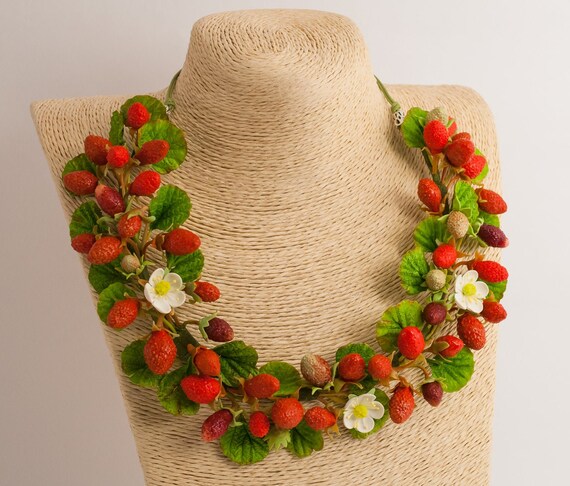 Strawberry jewelry set Necklace Bracelet Brooch Hair | Etsy