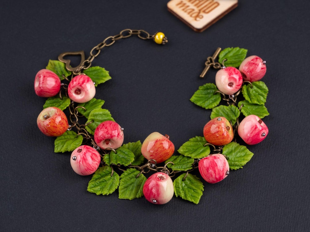Red Apple Bracelet Fruit Bracelet Berry Jewelry Green Apple Polymer ...