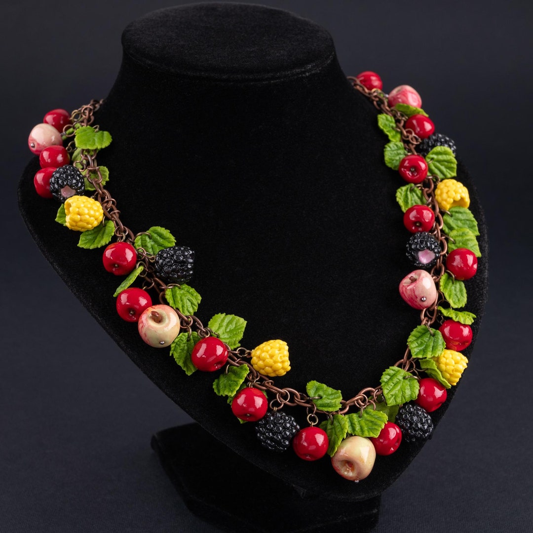 Berry Necklace Raspberries, Blackberries, Apples and Cherries Necklace ...
