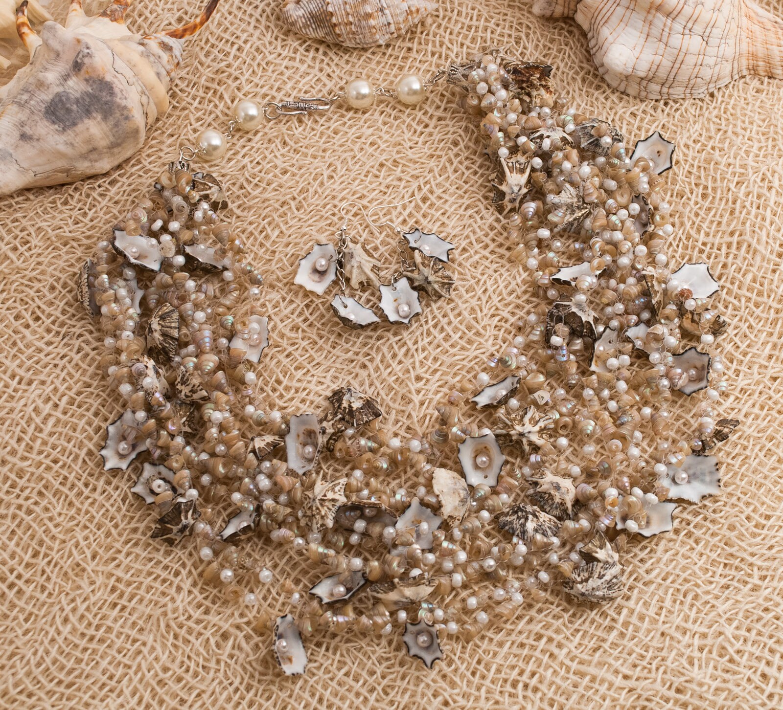 Seashell beads necklace Earrings Sea theme Seashell | Etsy