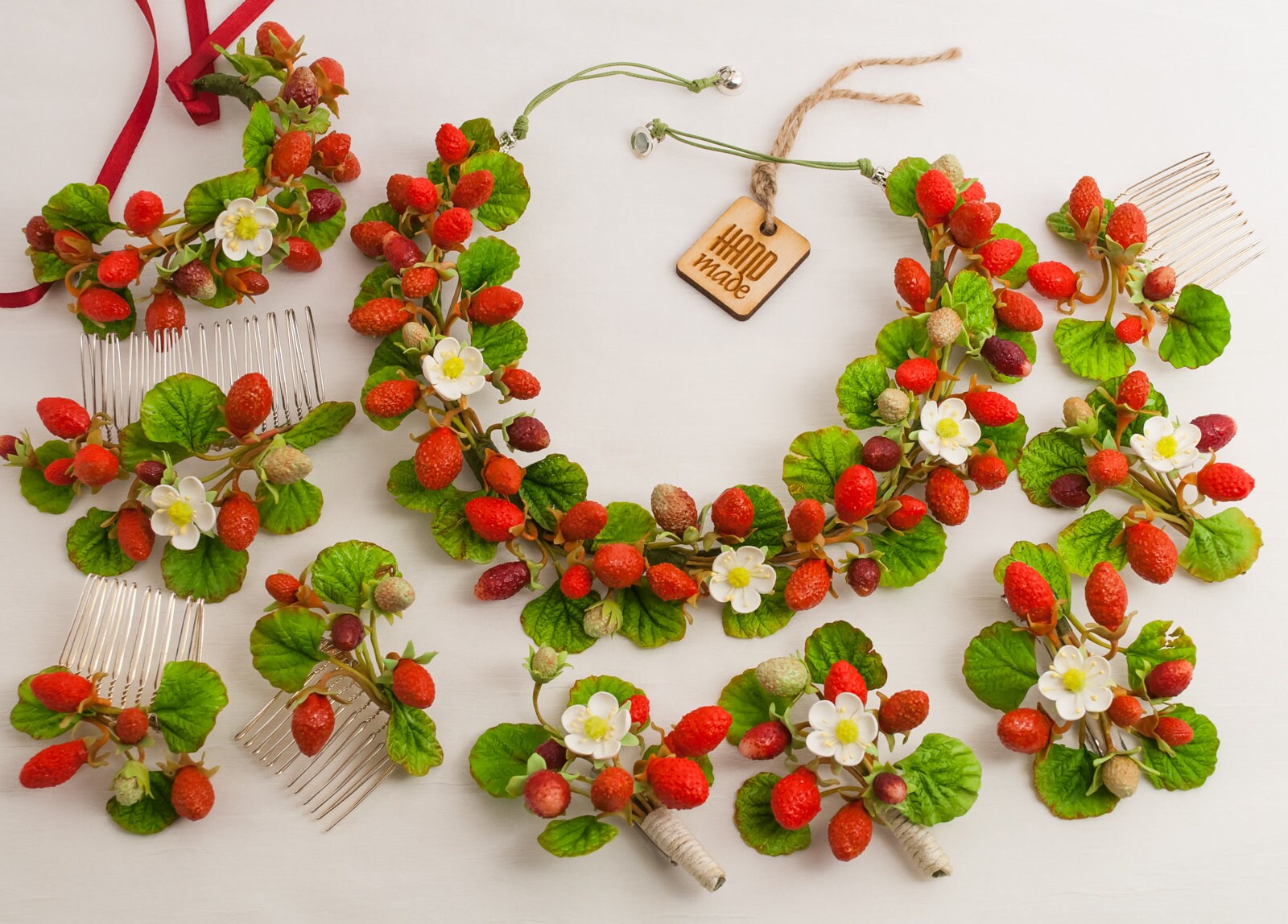 Strawberry Jewelry Set Necklace Bracelet Brooch Hair Comb Hair Pin Hair ...